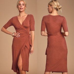 Lulus | Dresses | Lulus Forget Me Knot Rust Red Midi Wrap Dress | Poshmark